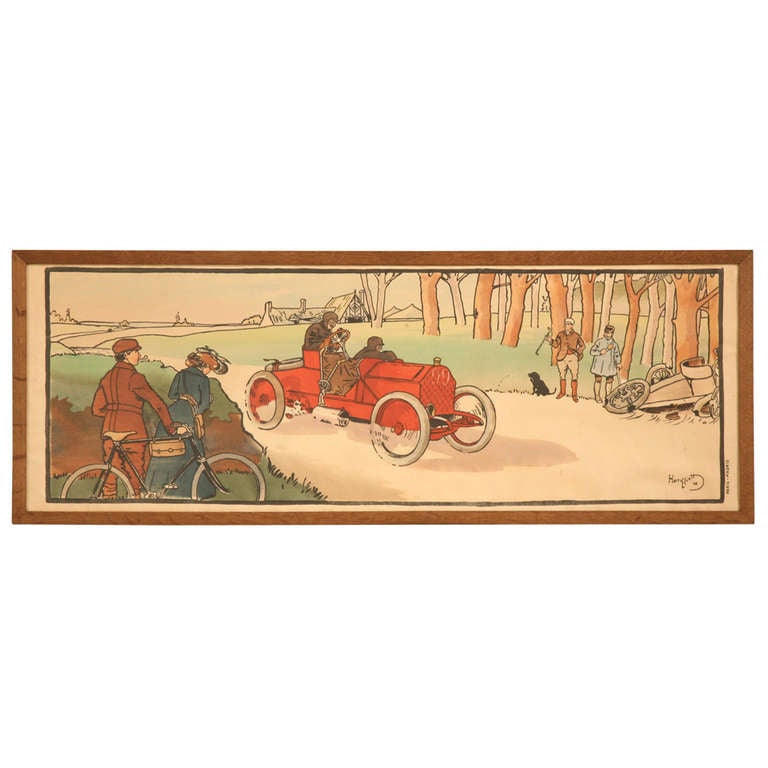 Hand Colored Lithograph by Harry Eliott (1882- 1959) Paris- Madrid 1908 ...