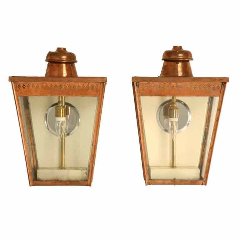 Restored Pair of Original Antique English Copper Wall Lanterns at 1stDibs