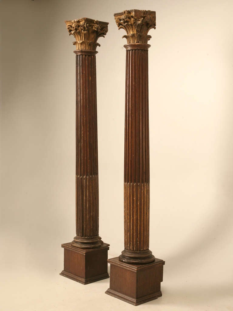 Pair of French White Oak Corinthian Columns at 1stDibs