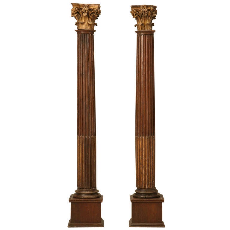 Pair of French White Oak Corinthian Columns at 1stDibs
