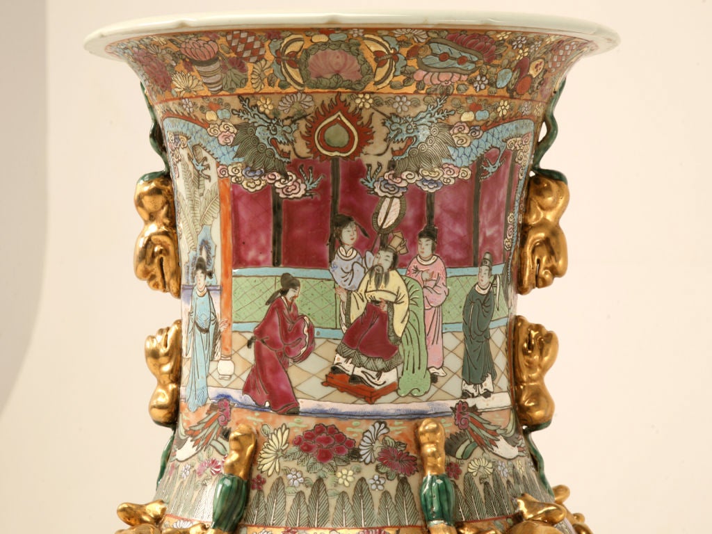 Large Vintage Chinese Gold Figural Temple Vase at 1stDibs