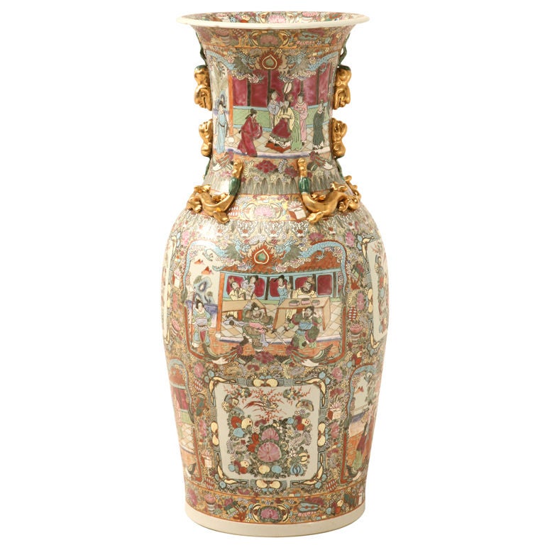 Large Vintage Chinese Gold Figural Temple Vase at 1stDibs