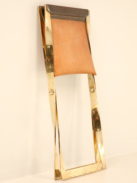 Danish Brass Folding Propeller Stool w/Leather Seat style of Poul ...