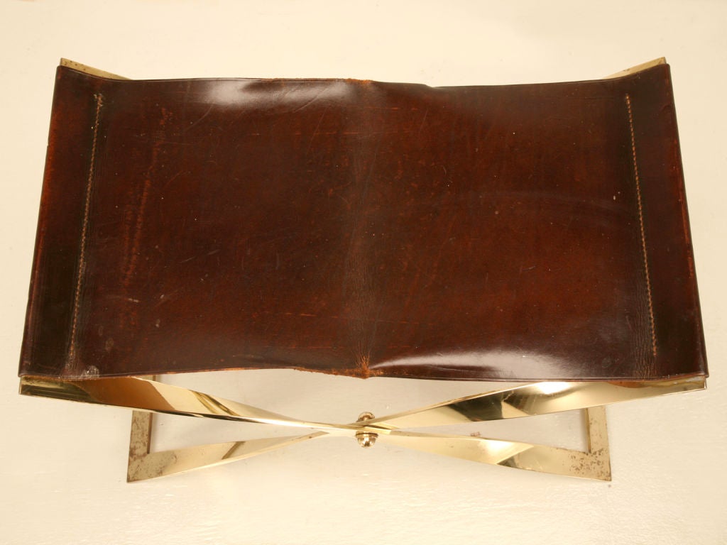 Danish Brass Folding Propeller Stool w/Leather Seat style of Poul ...