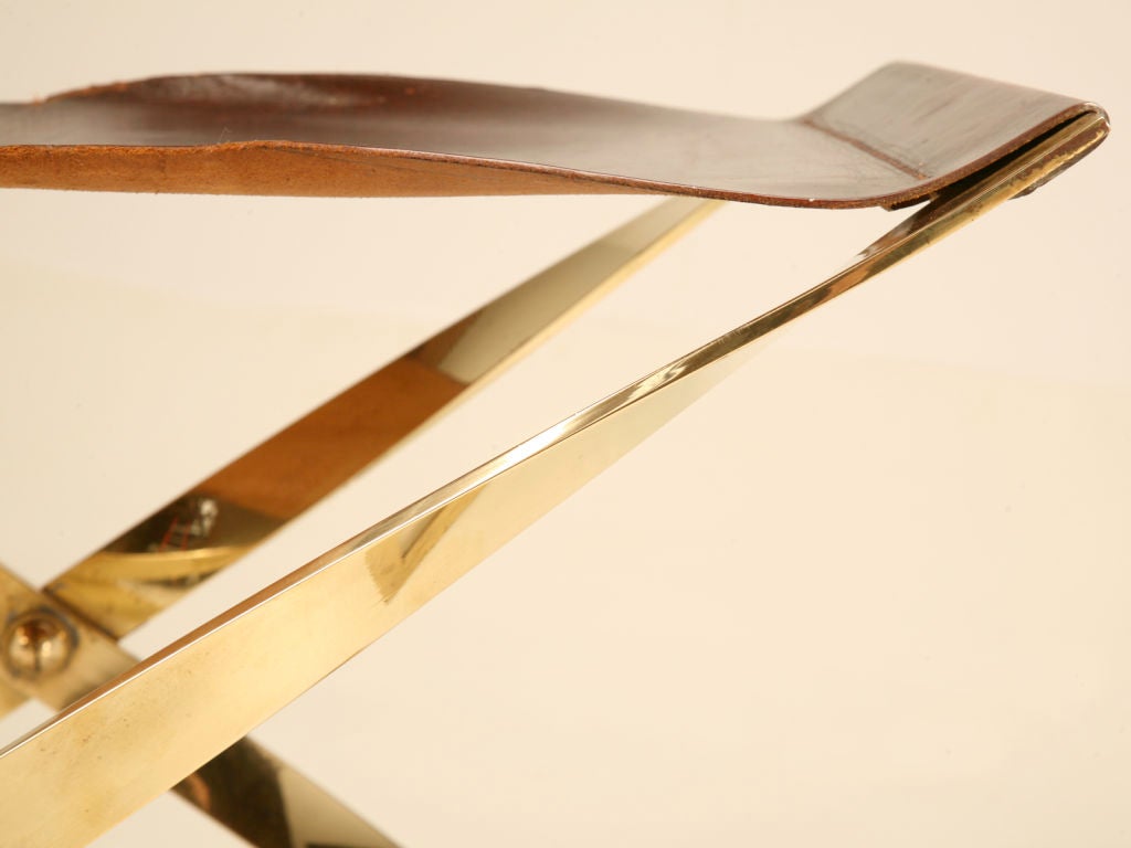 Danish Brass Folding Propeller Stool w/Leather Seat style of Poul ...