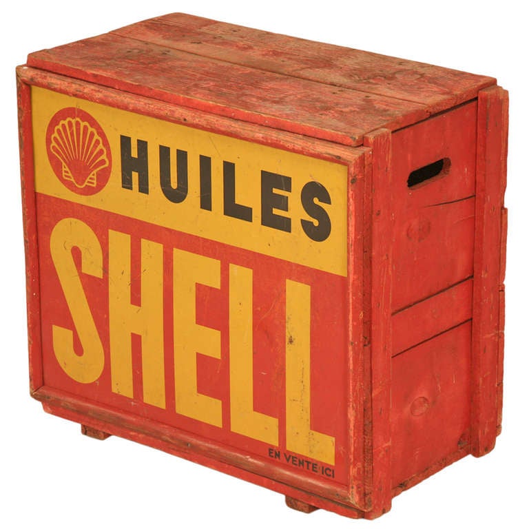 c.1938 "Shell Oil" Advertising Crate w/Handles and Hinged Top at 1stDibs