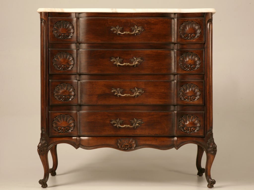 Vintage French LXV Commode w/Rococo Shell Motif and Marble Top at 1stDibs