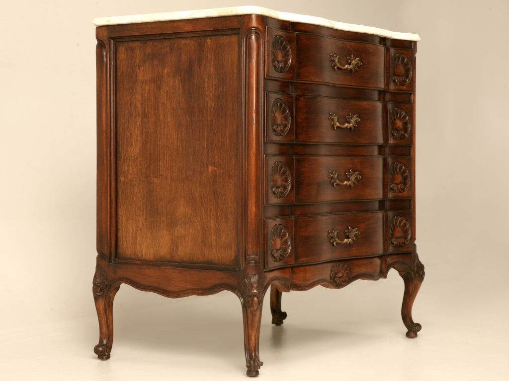 Vintage French LXV Commode w/Rococo Shell Motif and Marble Top at 1stDibs