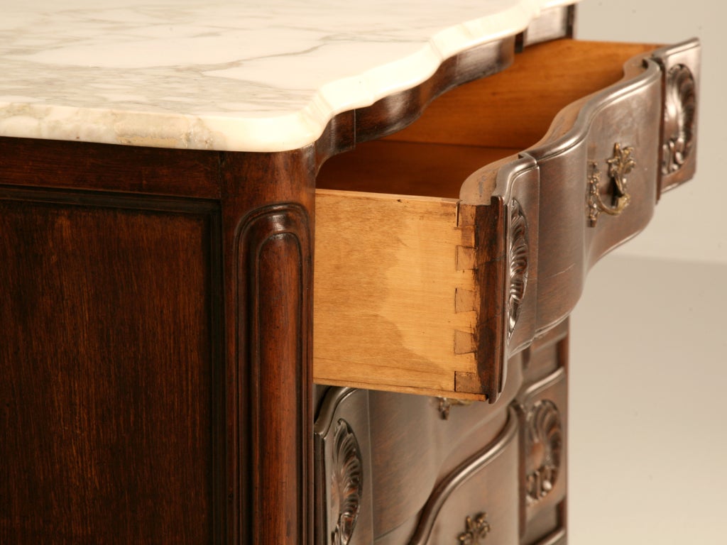 Vintage French LXV Commode w/Rococo Shell Motif and Marble Top at 1stDibs