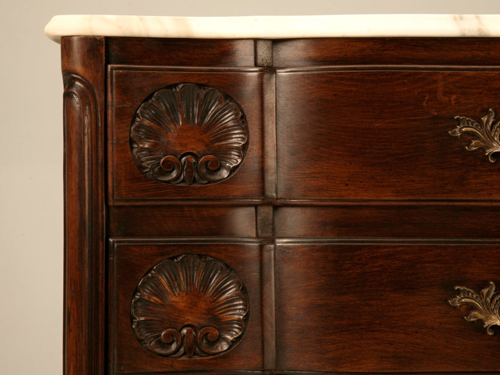 Vintage French LXV Commode w/Rococo Shell Motif and Marble Top at 1stDibs