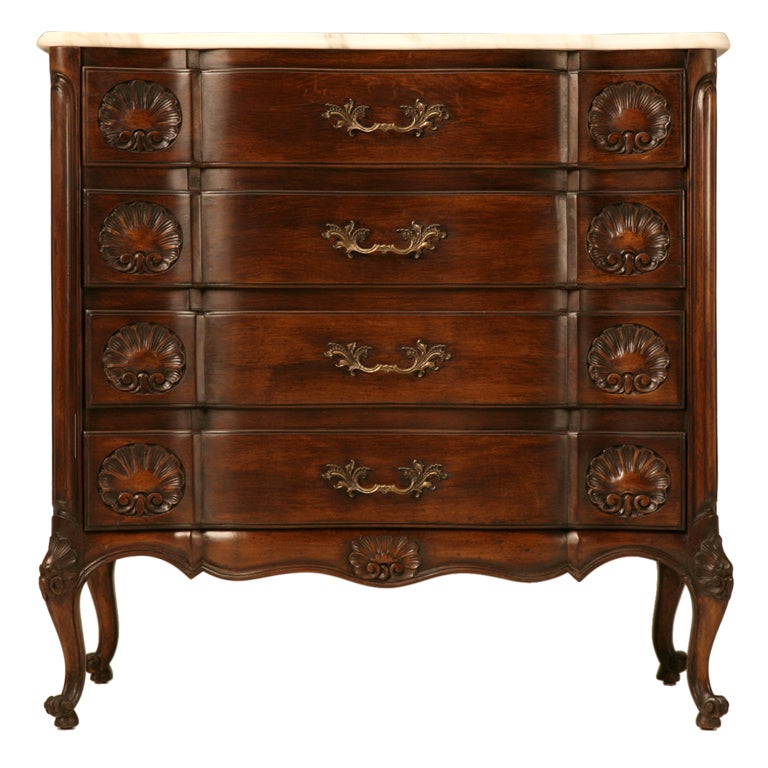 Vintage French LXV Commode w/Rococo Shell Motif and Marble Top at 1stDibs
