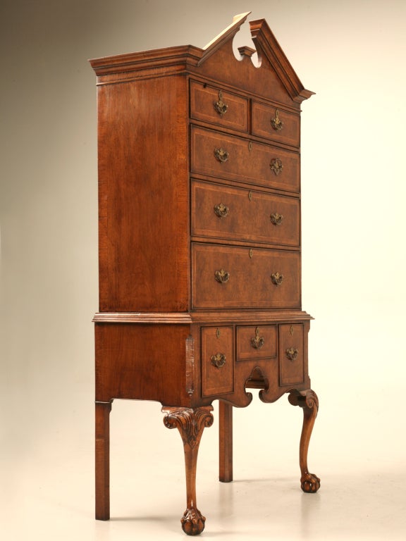 Vintage English Banded Burled Walnut Highboy w/Ball and Claw Base at ...