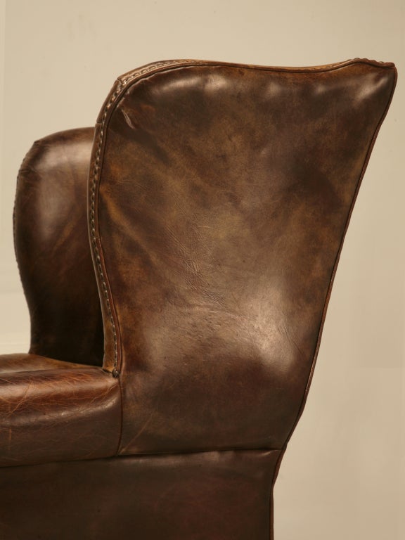 Outstanding Pair of Vintage Distressed Bomber Leather Wing Back Chairs ...