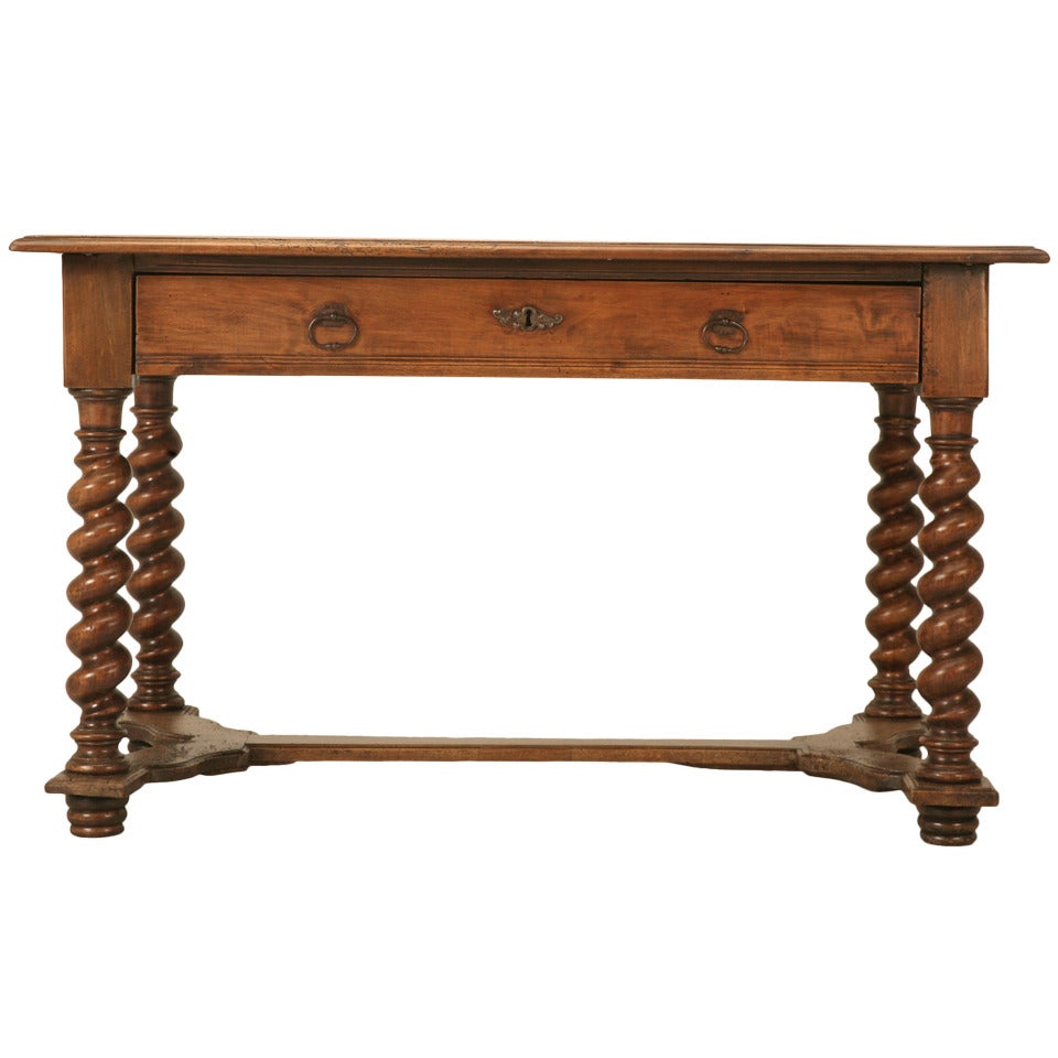 18th C. French Louis XIII Figured Walnut Library Table w/Twist and ...
