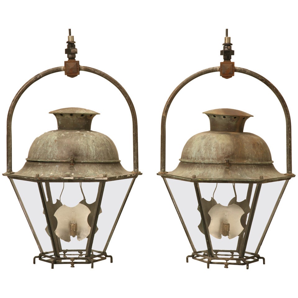 Pair of Antique Copper French Lanterns in the 18th Century Style at 1stDibs