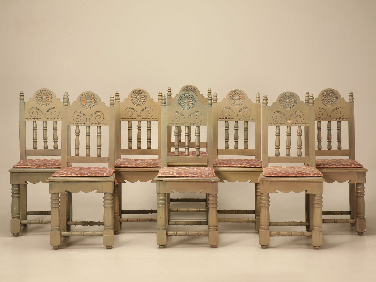 Amazing Set of Eight Vintage Painted Spanish Colonial Side Chairs at ...