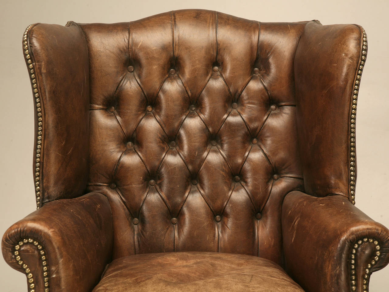 Pair of Original Leather Button Tufted Old Chesterfields at 1stDibs