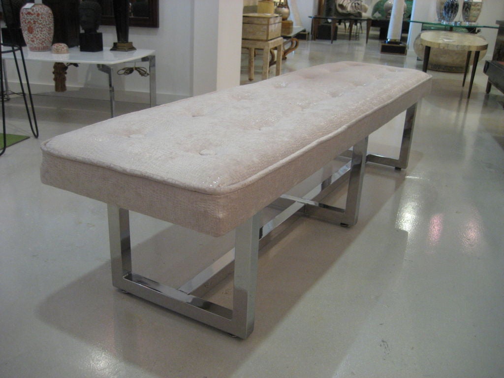 Pair of Mid Century Super Long Chrome Benches at 1stDibs