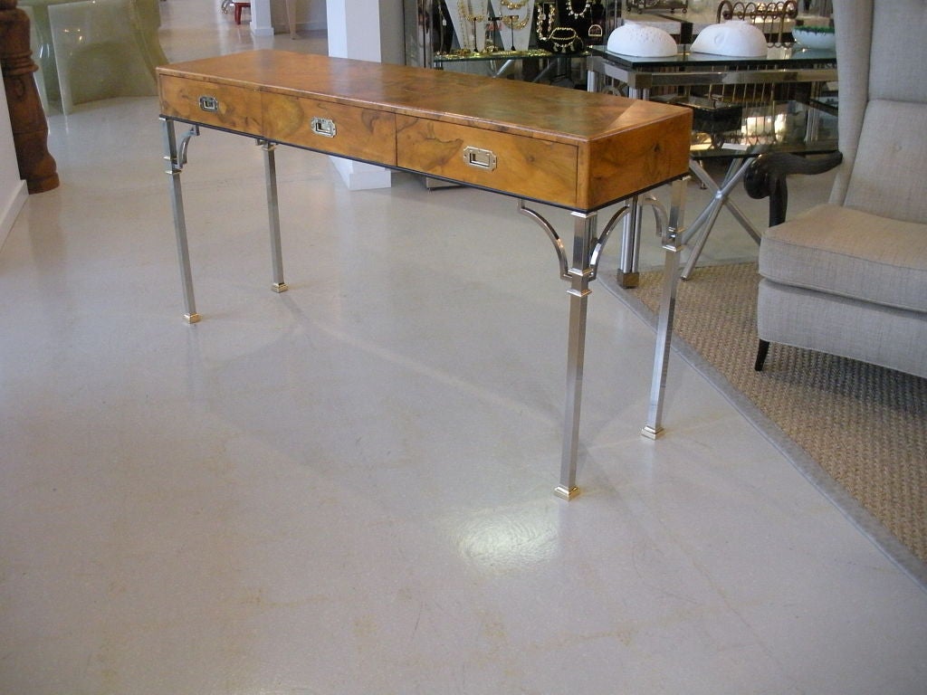 Vintage Burl Steel and Brass Console Table at 1stDibs