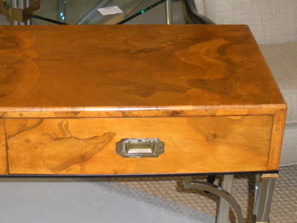 Vintage Burl Steel and Brass Console Table at 1stDibs