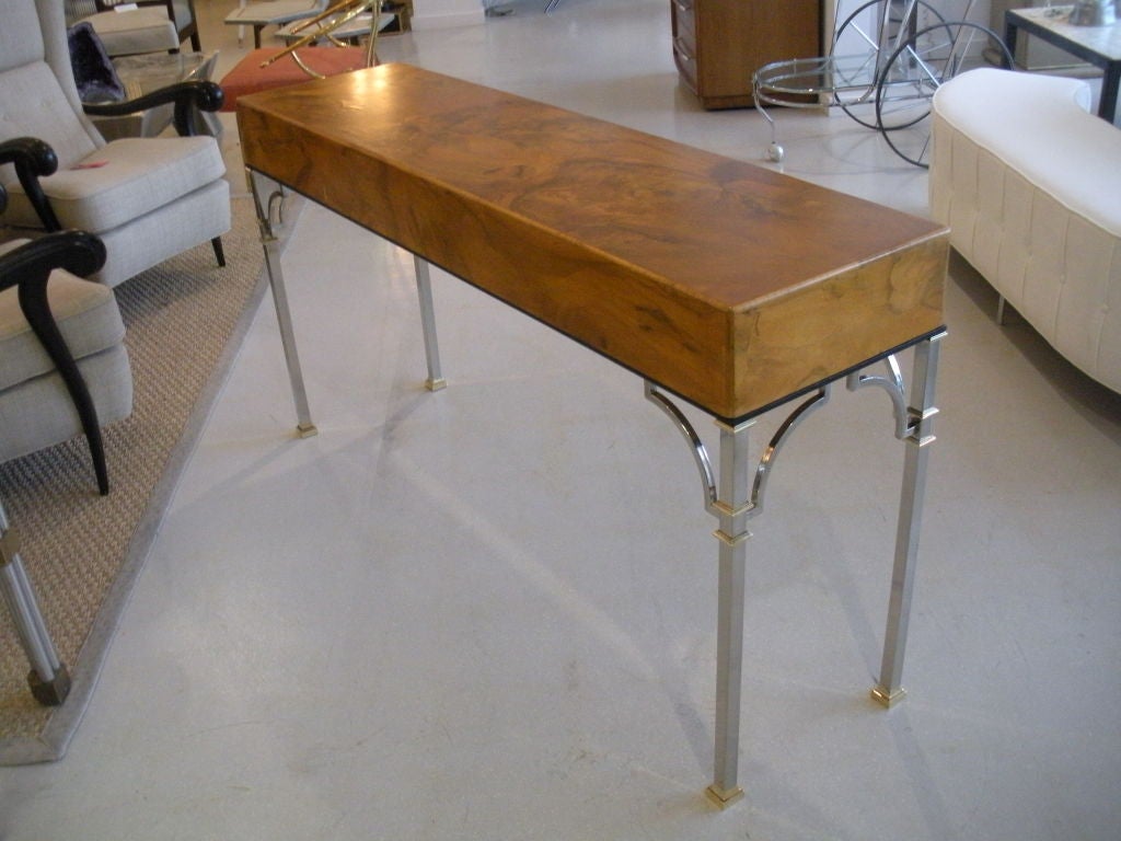 Vintage Burl Steel and Brass Console Table at 1stDibs