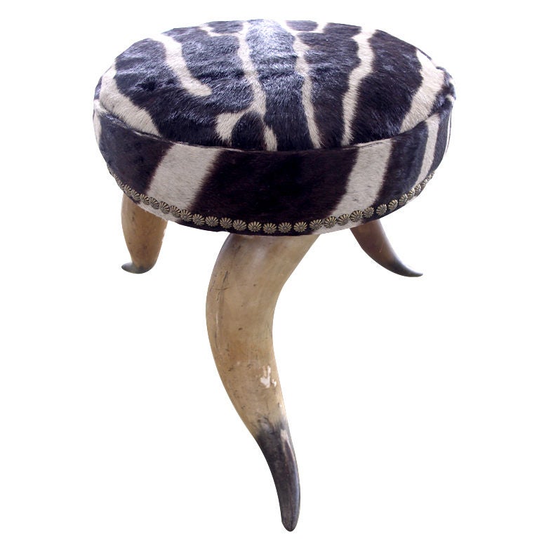 Antique Horn and Zebra Footstool at 1stDibs