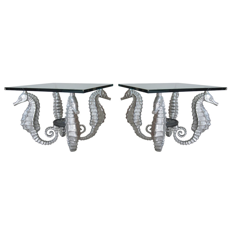 Pair of Aluminum and Bronze Seahorse Tables at 1stDibs