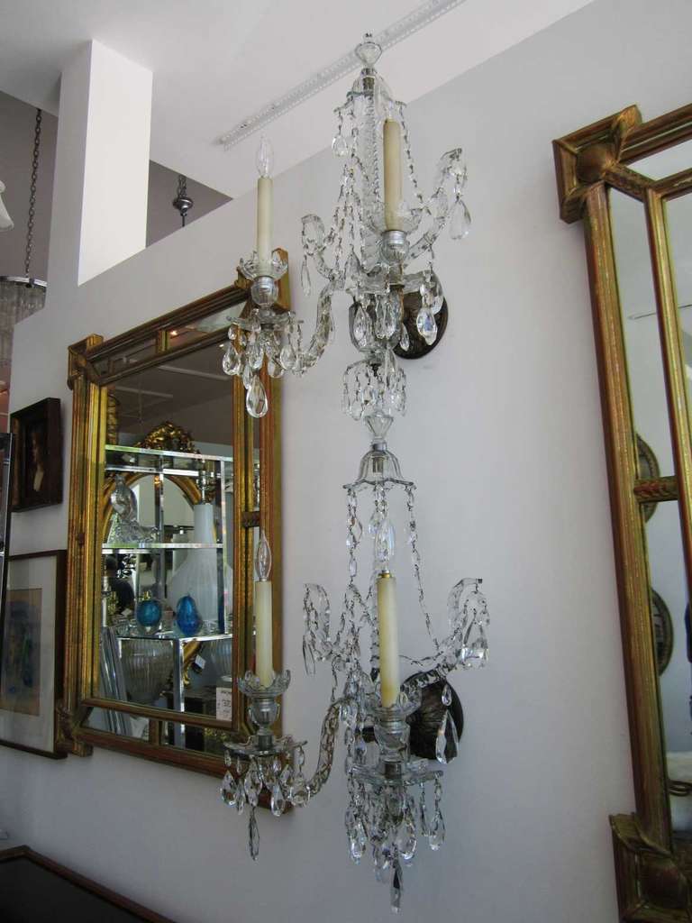 Pair of Continental Crystal Sconces For Sale at 1stDibs