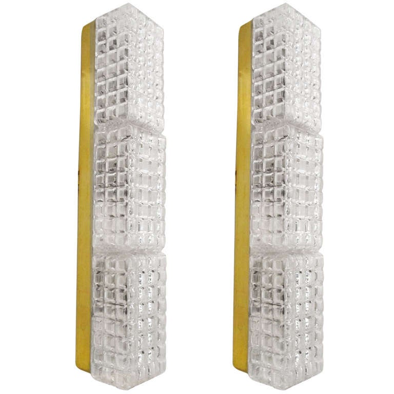 Vintage Mid Century Rectangular Faceted Glass Sconces at 1stDibs