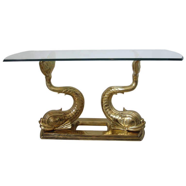 Vintage Brass Dolphin Console Table at 1stDibs