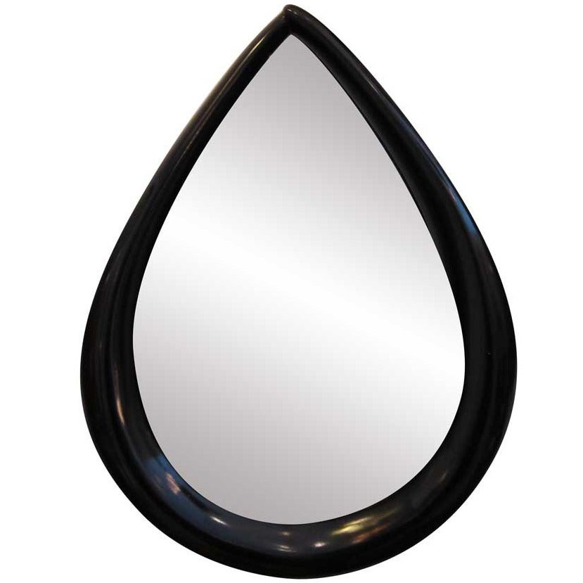 Vintage Black Lacquer Teardrop Mirror at 1stDibs