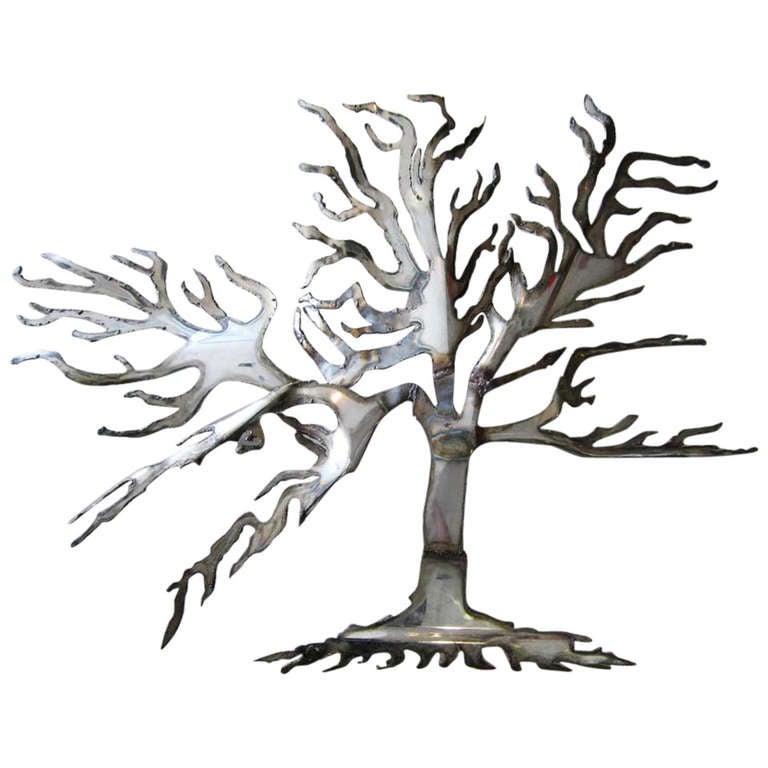 Brutalist Steel Tree Wall Sculpture at 1stDibs