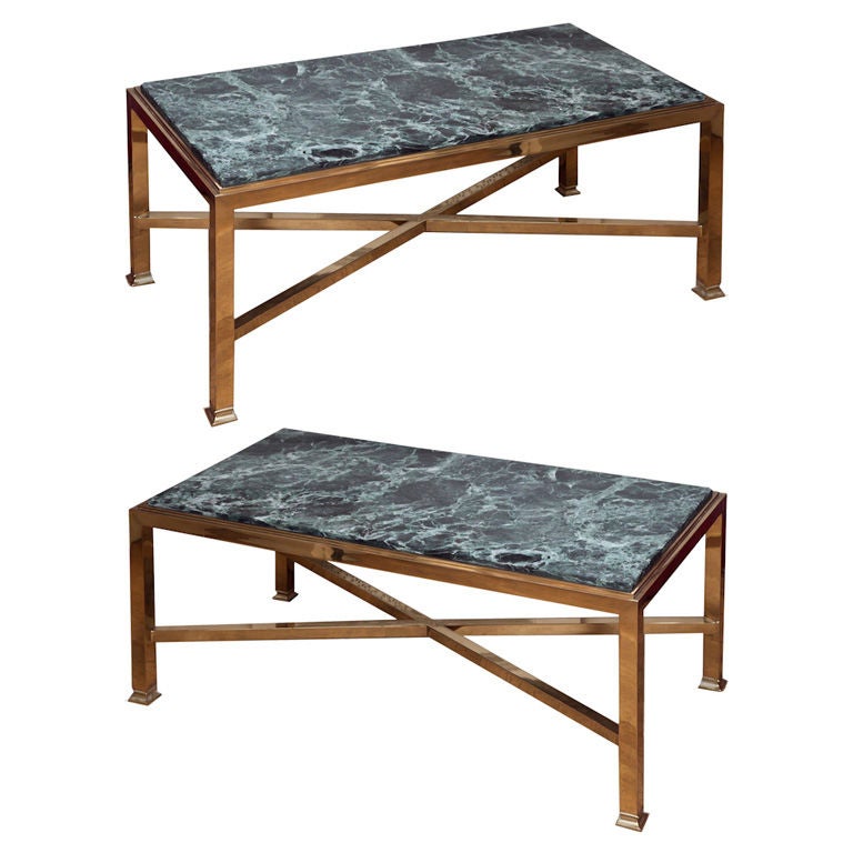 A Pair of Rectangular Low Tables with Inset Green Marble Tops at 1stDibs