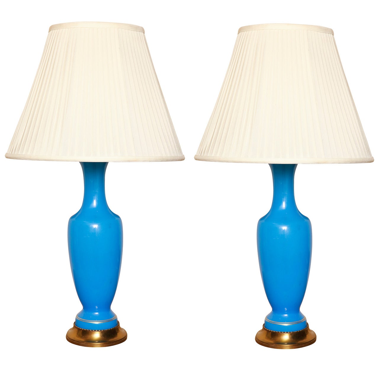 Pair of French Blue Opaline Table Lamps at 1stDibs