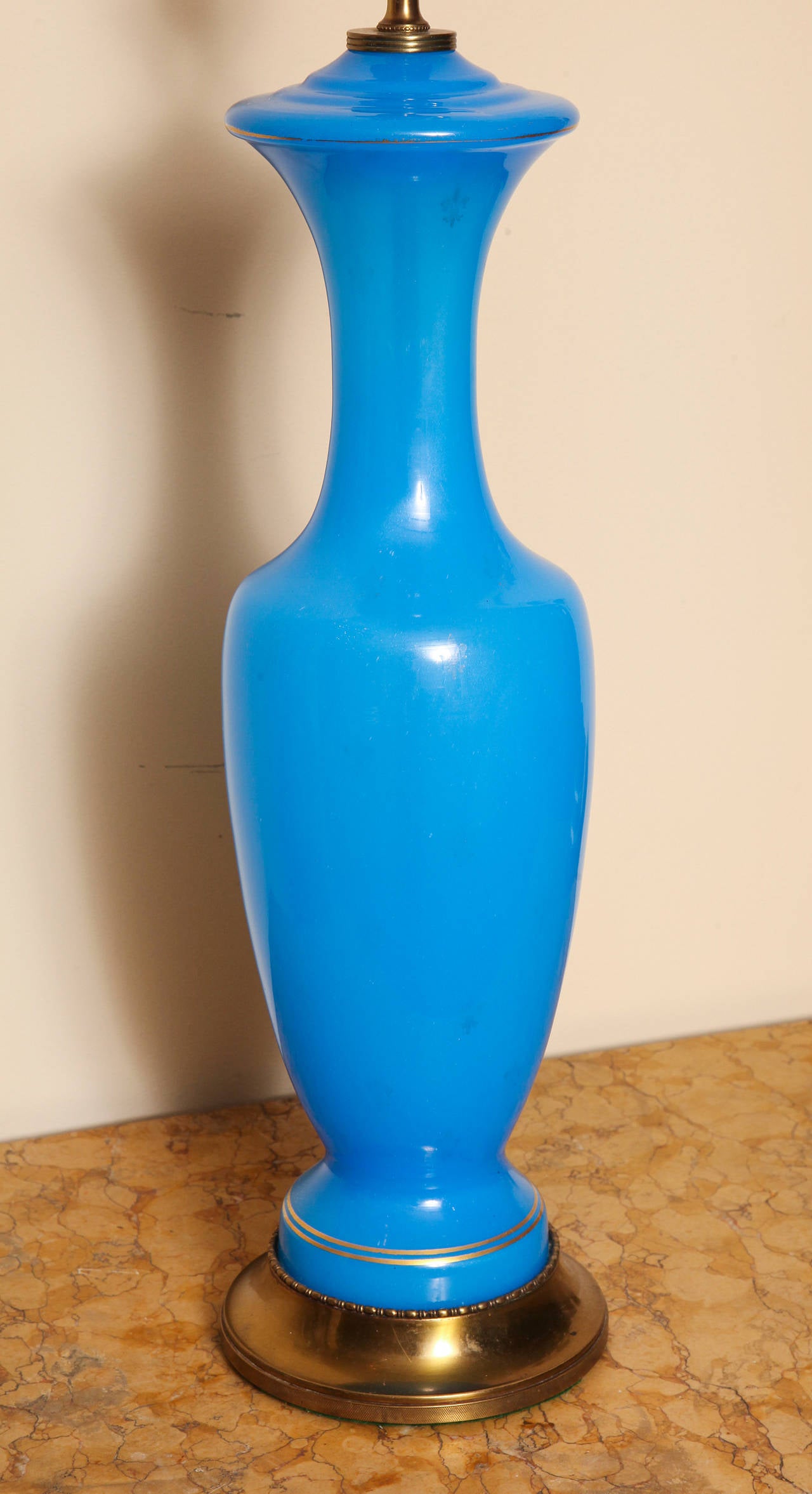 Pair of French Blue Opaline Table Lamps at 1stDibs