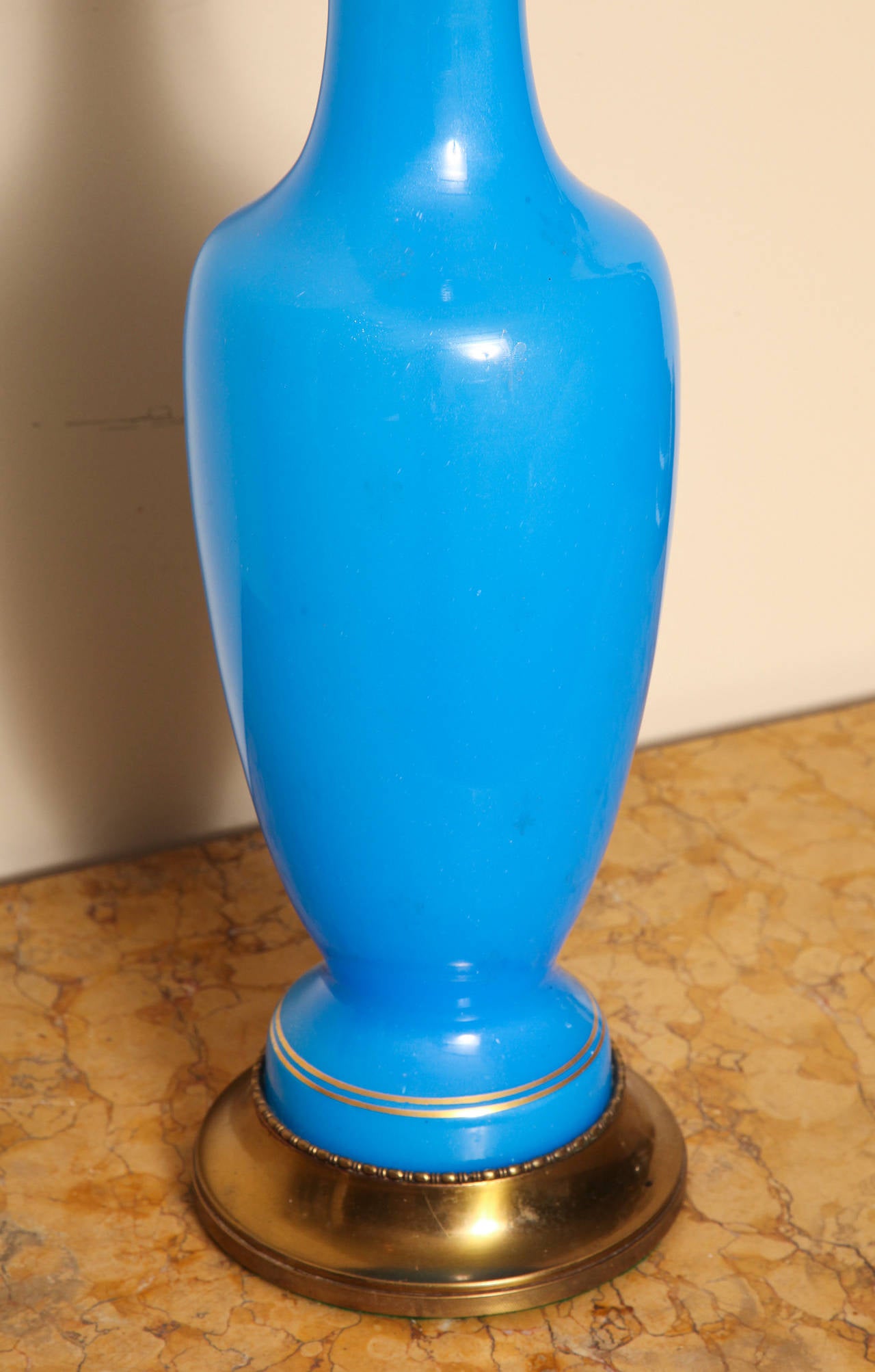 Pair of French Blue Opaline Table Lamps at 1stDibs