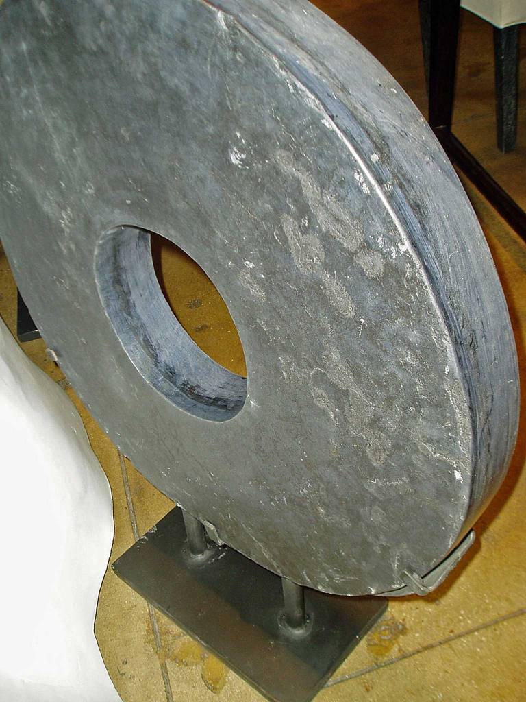 Large Black Stone Coin Sculpture on Stand at 1stDibs