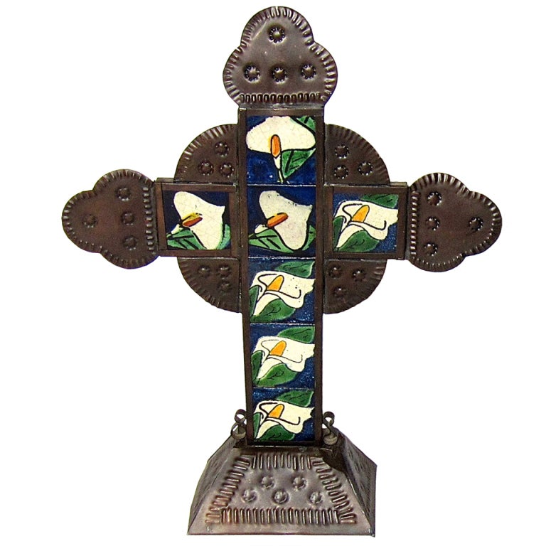 Tin Cross With Tile Inserts at 1stDibs