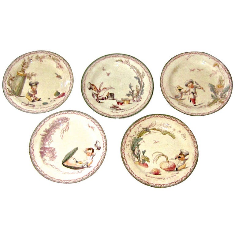 Five Rare Jules Vieillard Bordeaux Plates For Sale at 1stDibs