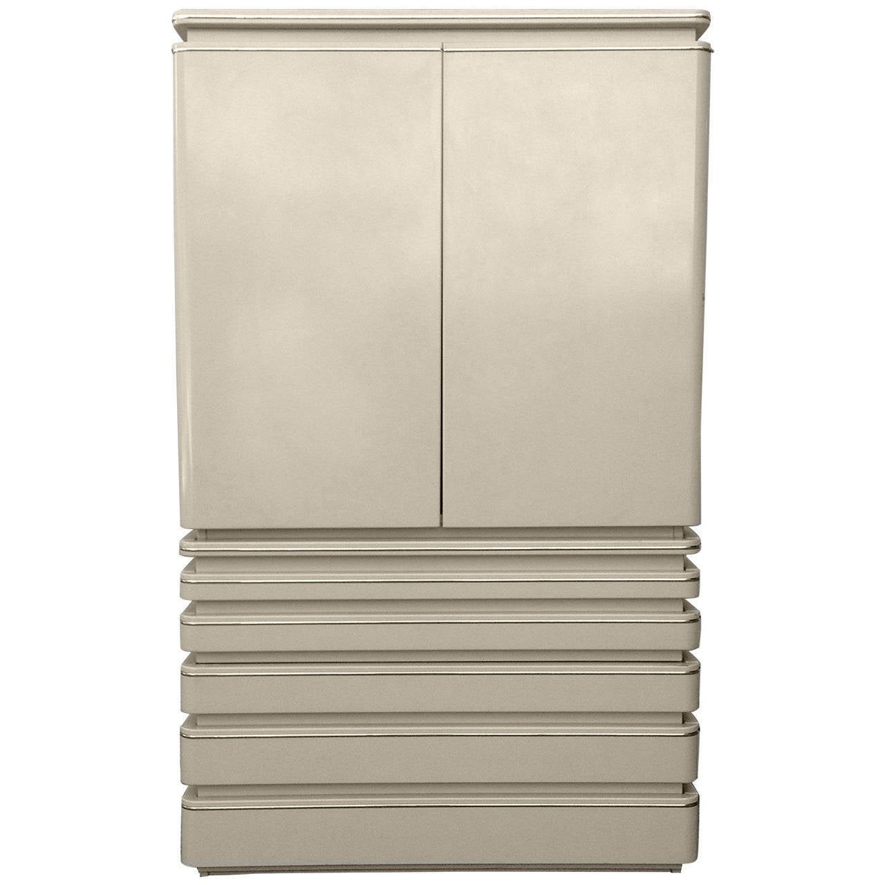 1970s Rougier Tallboy with Beige Lacquer Finish at 1stDibs