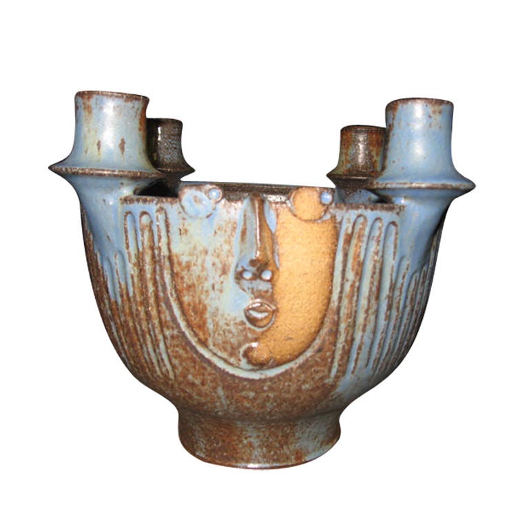 Ceramic Pottery Bowl and Candle Holder by David Stuart at 1stDibs