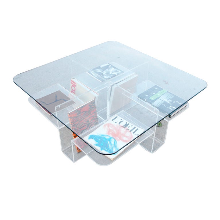 Lucite and Glass coffee Table Magazine Rack at 1stDibs