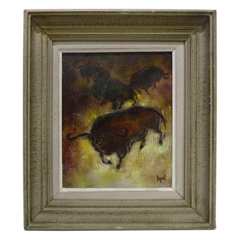 French Mid-Century Modern Painting, "Les Bisons," by Simone Degal at ...