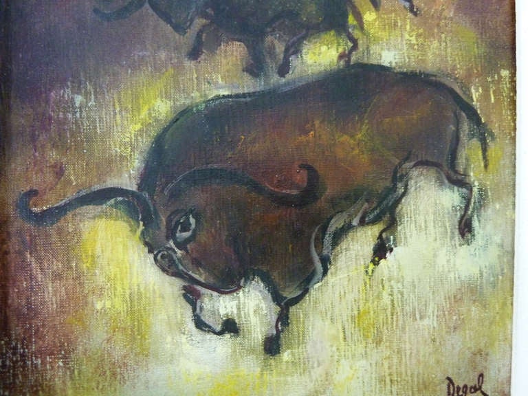 French Mid-Century Modern Painting, "Les Bisons," by Simone Degal at ...
