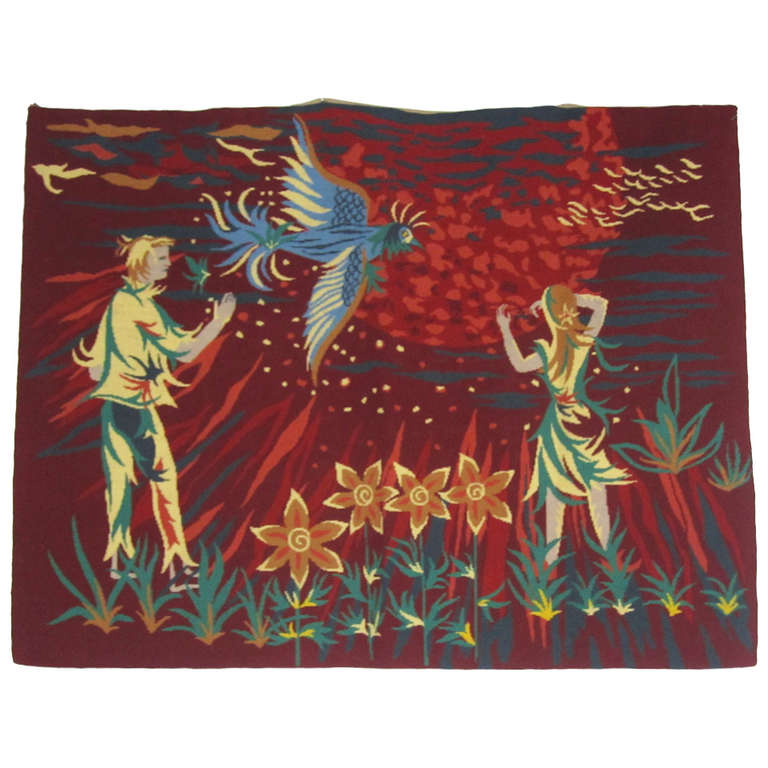 Hand-Made Large Bucolic French 1950s Needlepoint Tapestry at 1stDibs