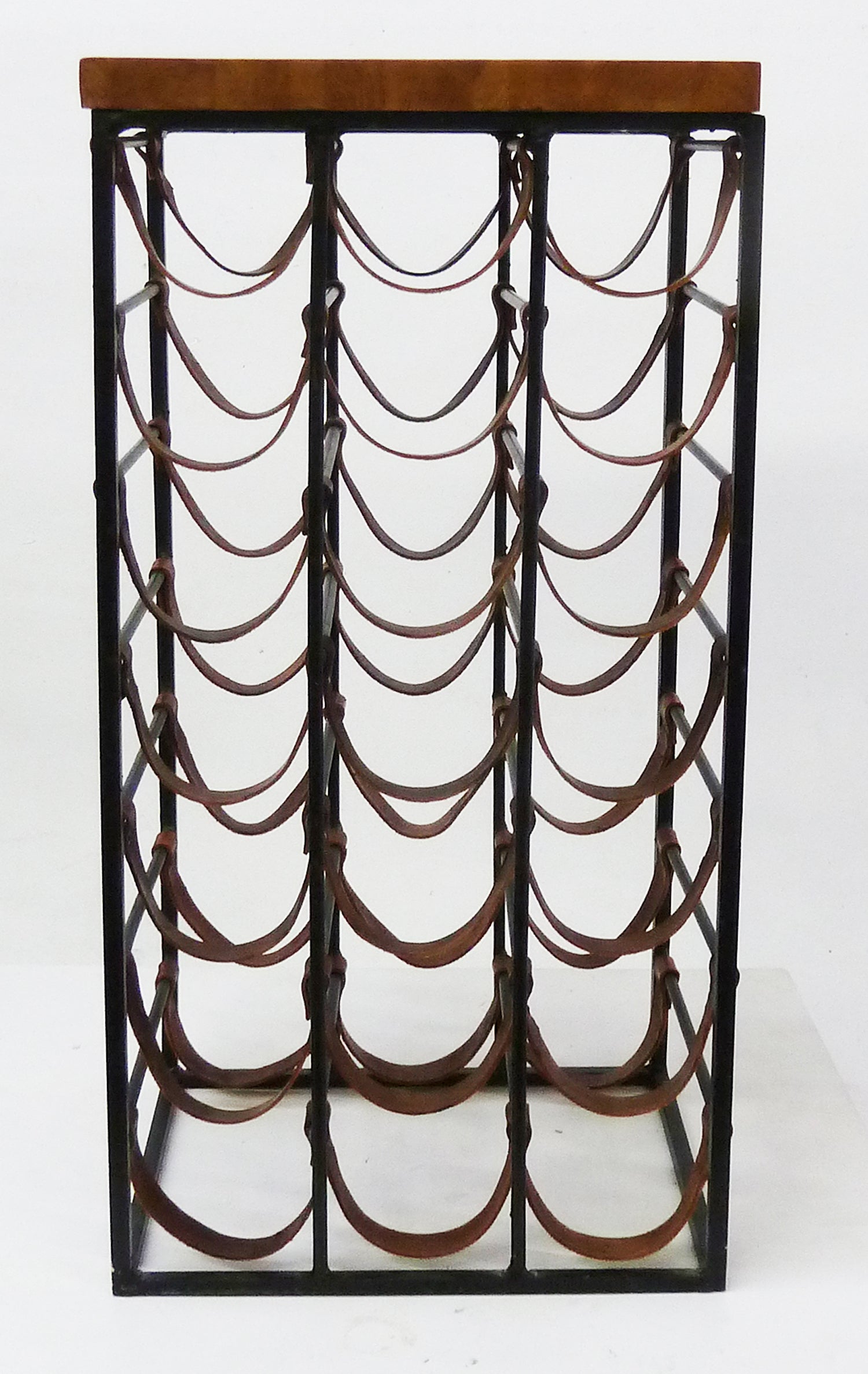 Mid-Century Modern Iron and Leather Wine Rack by Arthur Umanoff at 1stDibs