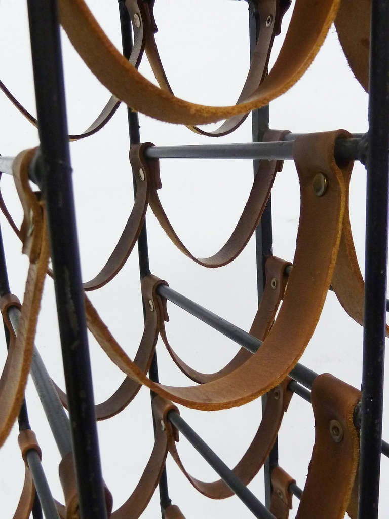 Mid-Century Modern Iron and Leather Wine Rack by Arthur Umanoff at 1stDibs