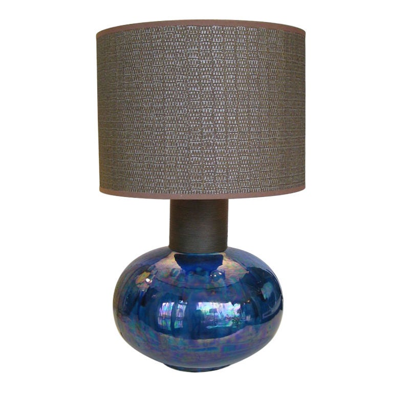 Iridescent Blue Ceramic Lamp at 1stDibs