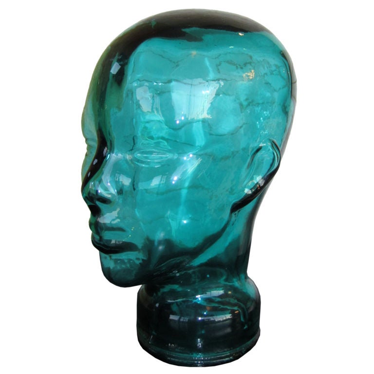 Deep Turquoise Molded Glass Head at 1stDibs