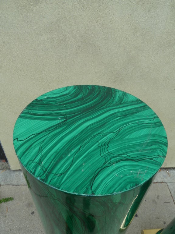 Mid-Century Dramatic Malachite Finish Columns, Pair at 1stDibs